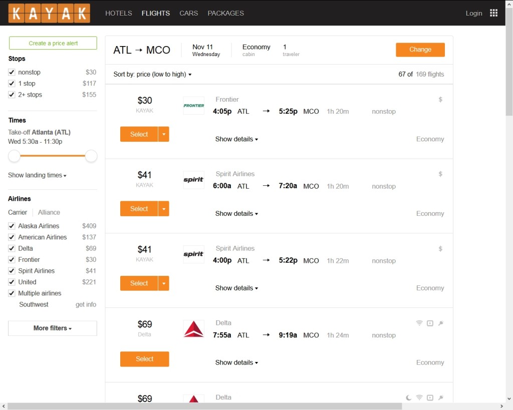 kayak-com atl to mco DID grab basic e-fare - Eye of the Flyer