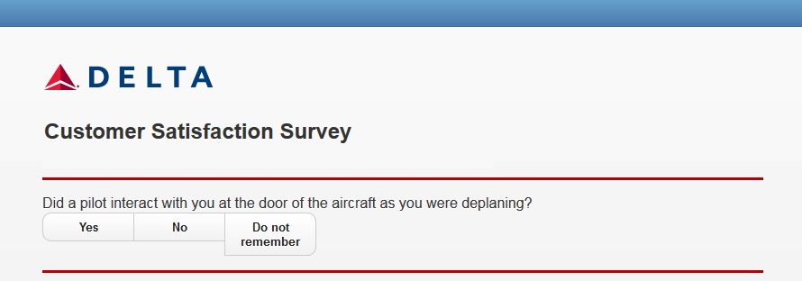 part of a delta after flight customer satisfaction survey about pilot ...