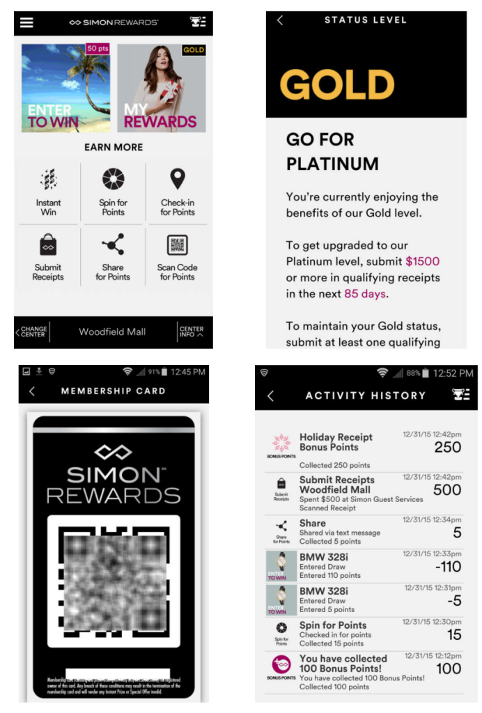 shot of the simon mall app for simon points - Eye of the Flyer