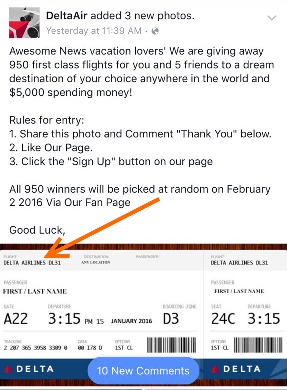 No, Delta is NOT giving away free tickets and $5,000 cash on Facebook ...