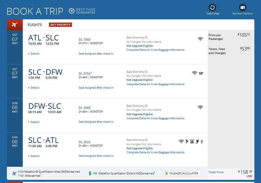 Atlanta to Dallas $158 & 5154MQMs at 3CPM E BASIC FARE Weekend Delta ...