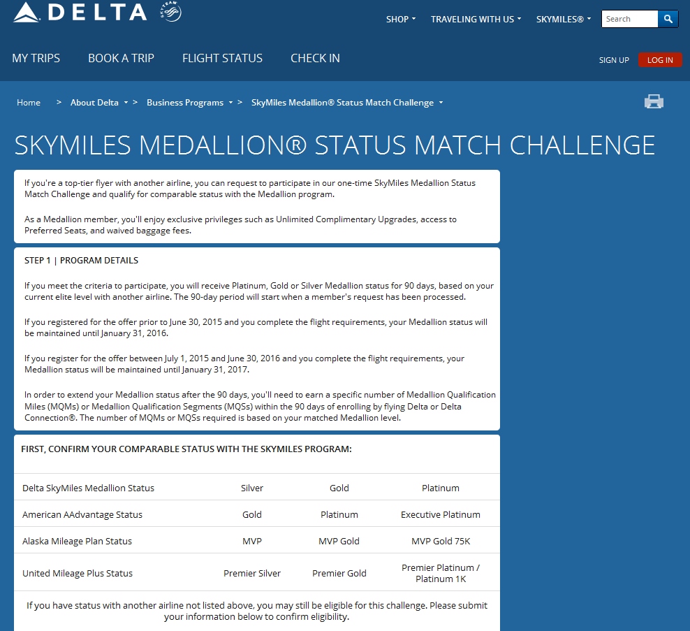If you want to Status Match / Challenge Delta - TODAY is the day to do ...