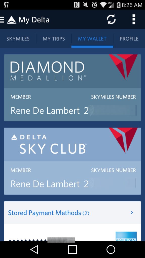screen shot from fly delta app renespoints sky club and skymiles cards ...