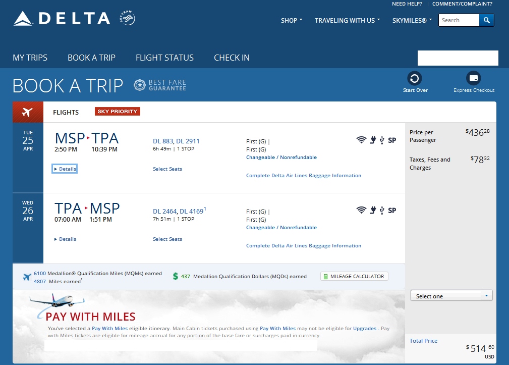 mqm totals from 1st run delta-com msp-jfk-tpa - Eye of the Flyer