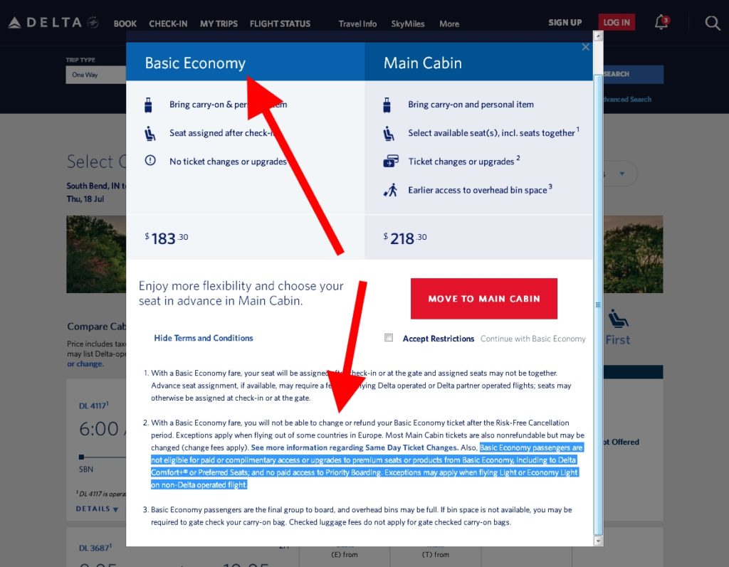Delta Passenger with NO Medallion® Status on Basic Economy Ticket ...