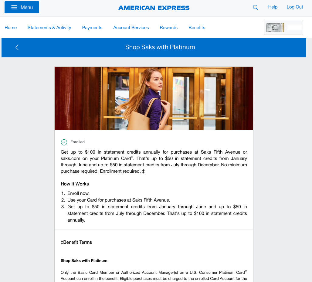 American-Express-Platinum-Card-Saks-Benefit - Eye of the Flyer