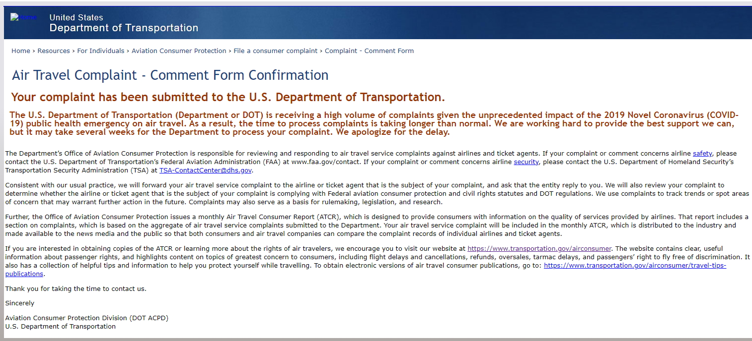 DOT complaint form done - Eye of the Flyer