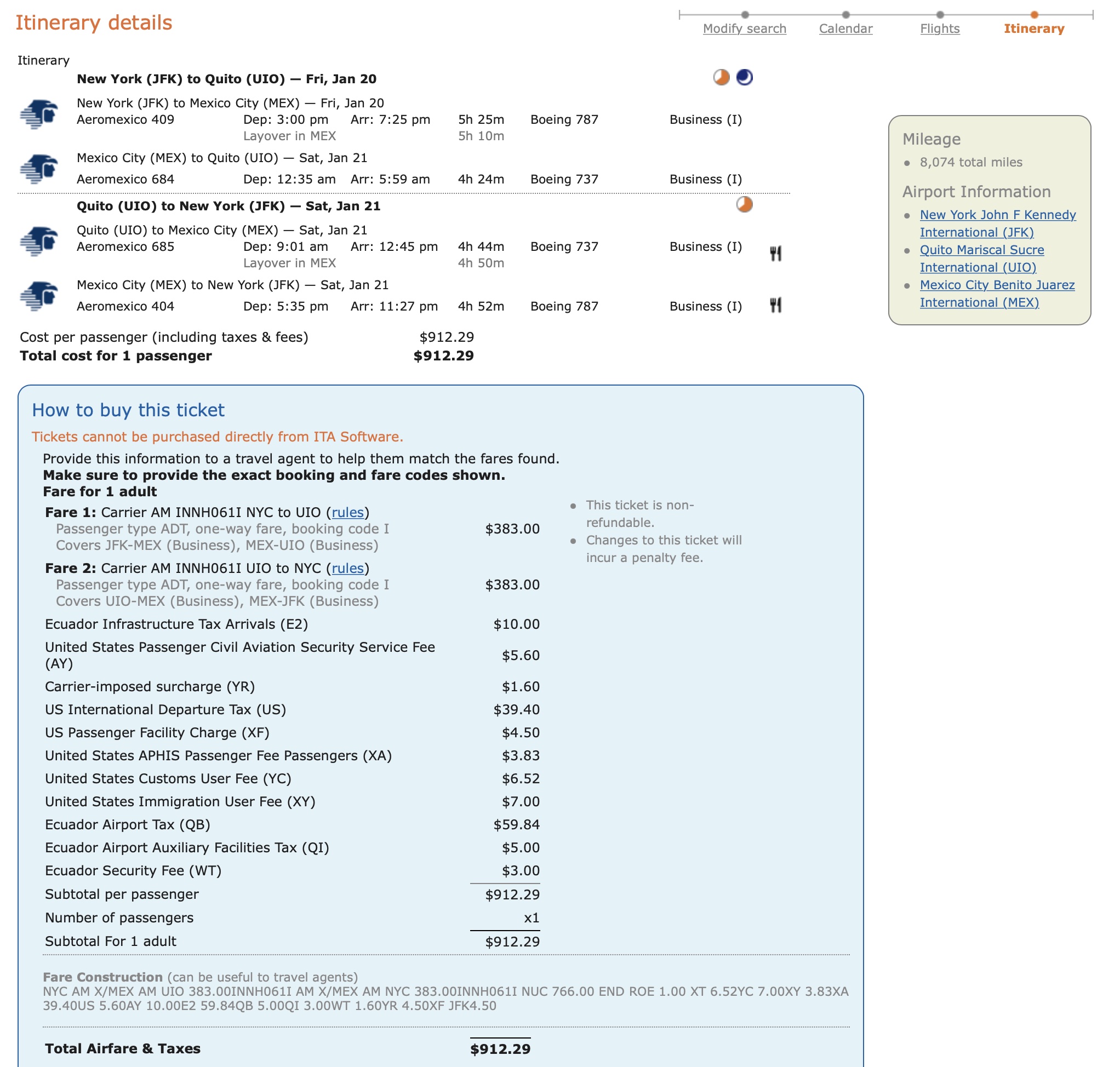 JFK-UIO-Mileage-Run-Early-2023 - Eye of the Flyer