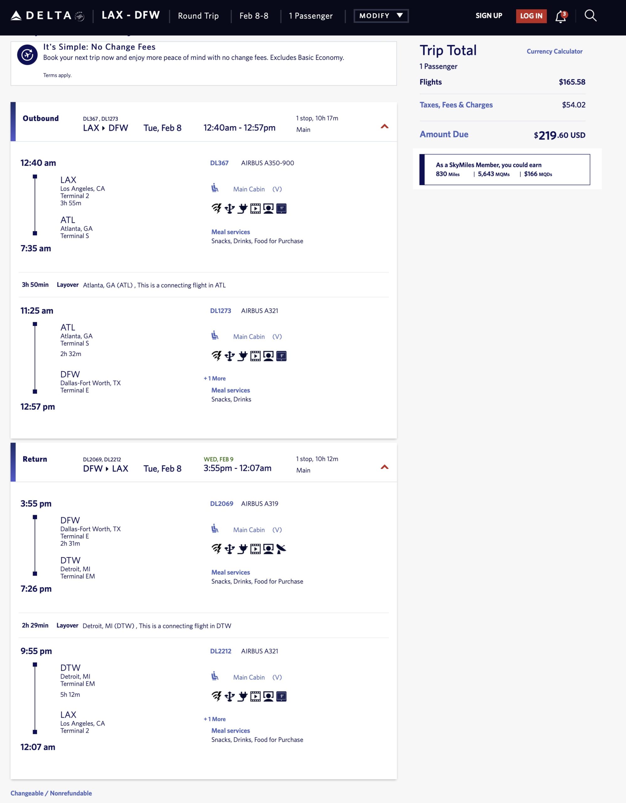 LAX-DFW-Delta-Mileage-Run-ATL-DTW-Feb-2022 - Eye of the Flyer