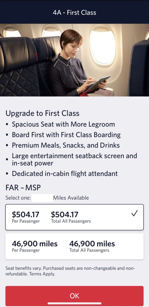 Use-SkyMiles-Buy-Up-Delta-First-Class-Upgrade-Fargo - Eye of the Flyer