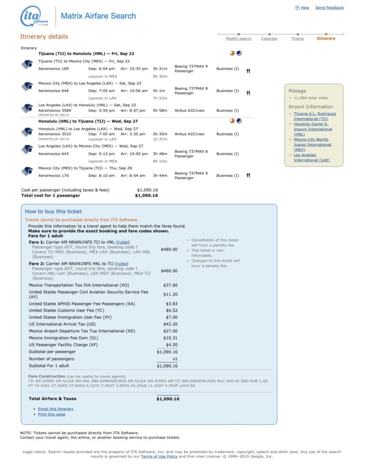 Hawaii-Business-Class-Mileage-Run-AeroMexico-Sept-2023 - Eye of the Flyer