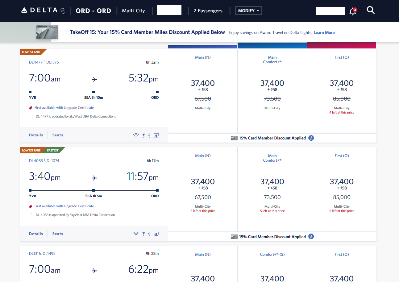 TakeOff 15: A 15% Discount on Award Tickets for Most Delta Amex ...