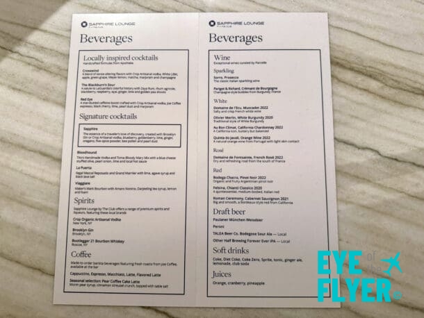 Beverage-Menus-Chase-Sapphire-Lounge-New-York-LaGuardia - Eye of the Flyer