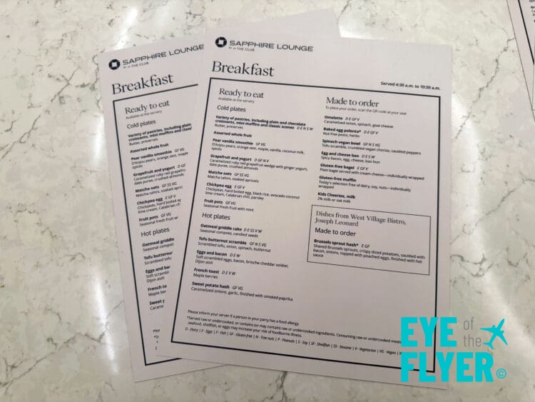 Breakfast-Menu-Chase-Sapphire-Lounge-New-York-LaGuardia - Eye of the Flyer