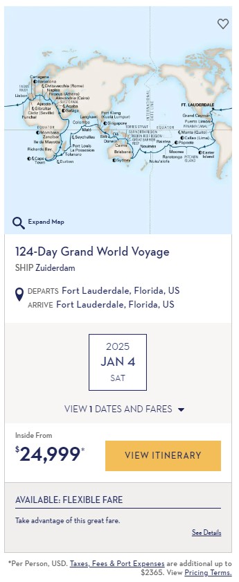 HAL 2025 Around the World Cruise Image Couresty of Holland America Line - Eye of the Flyer