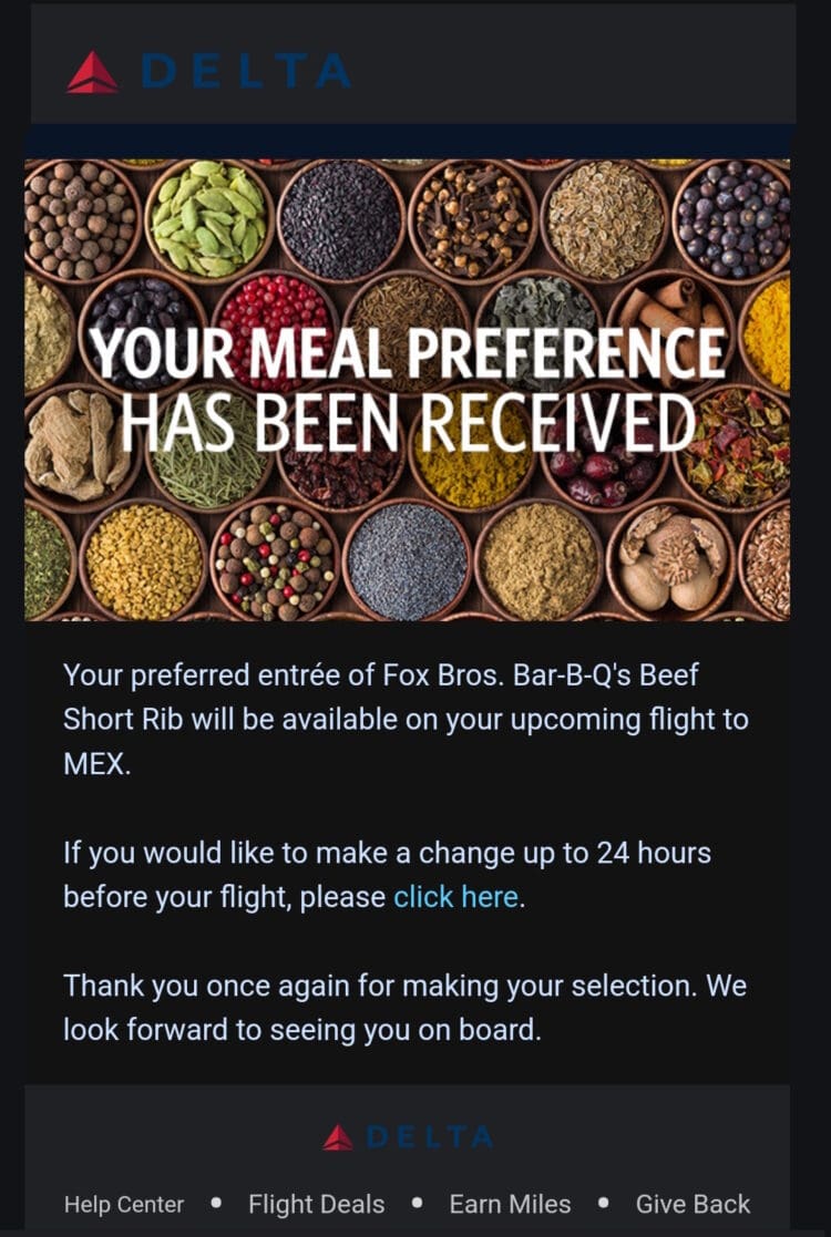 Fox Brothers Bar-B-Q Beef Short Rib Delta Air Lines First Class Meal ...