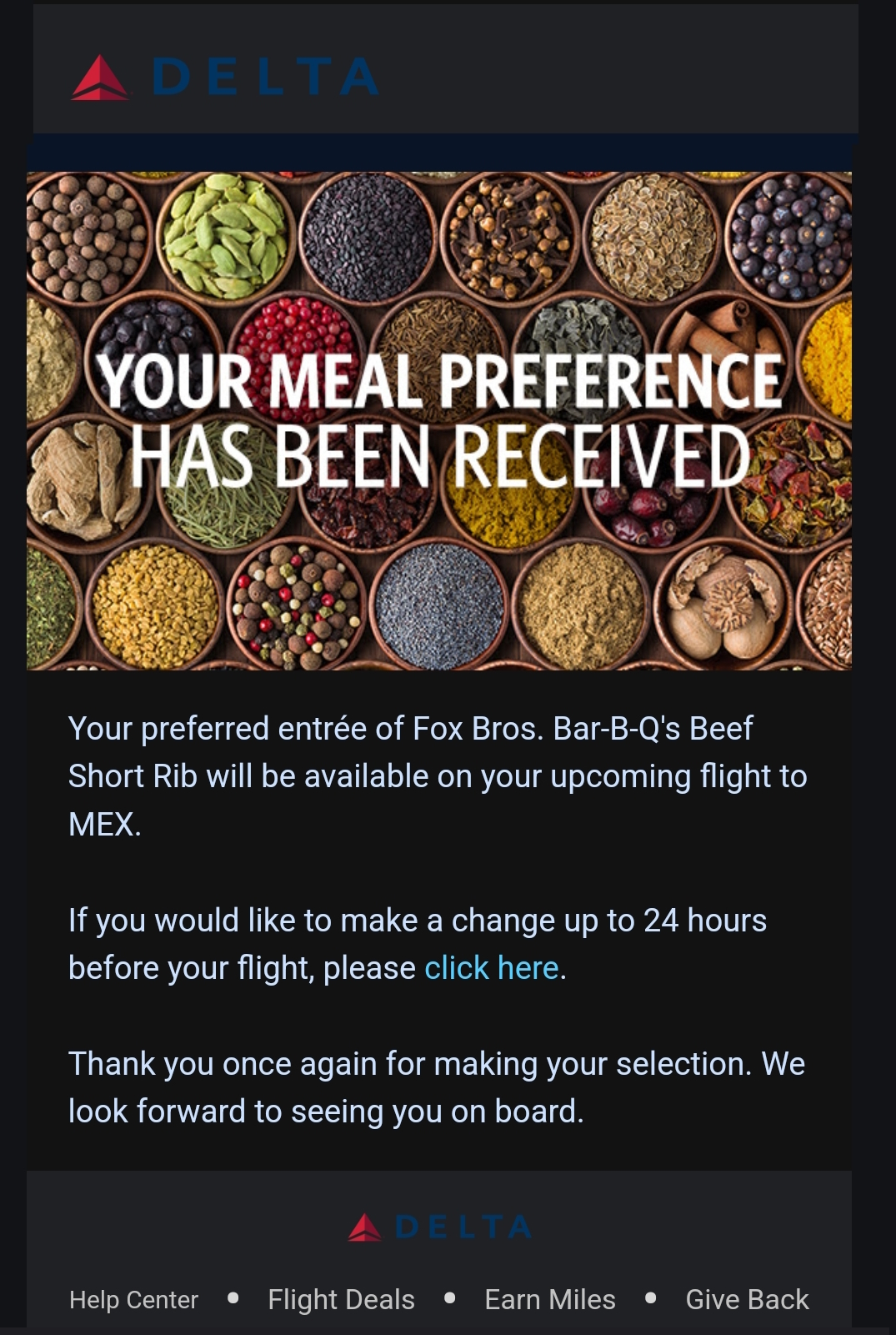 Fox Brothers Bar-B-Q Beef Short Rib Delta Air Lines First Class Meal ...