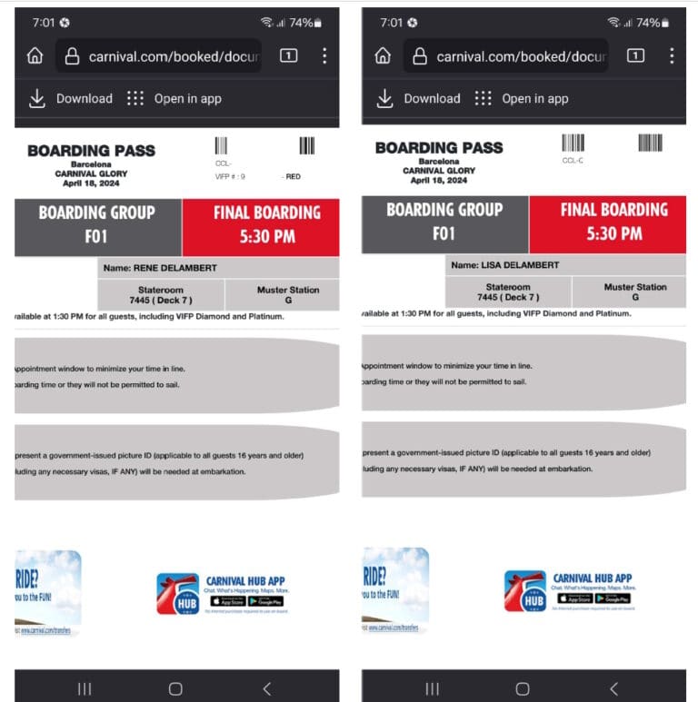 carnival digital boarding pass - Eye of the Flyer