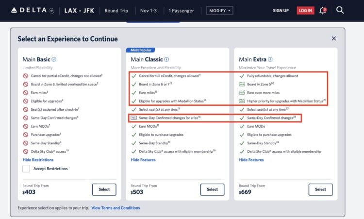 Classic: Delta Rebrands Each of Its Fare Options with "Extra" Features ...