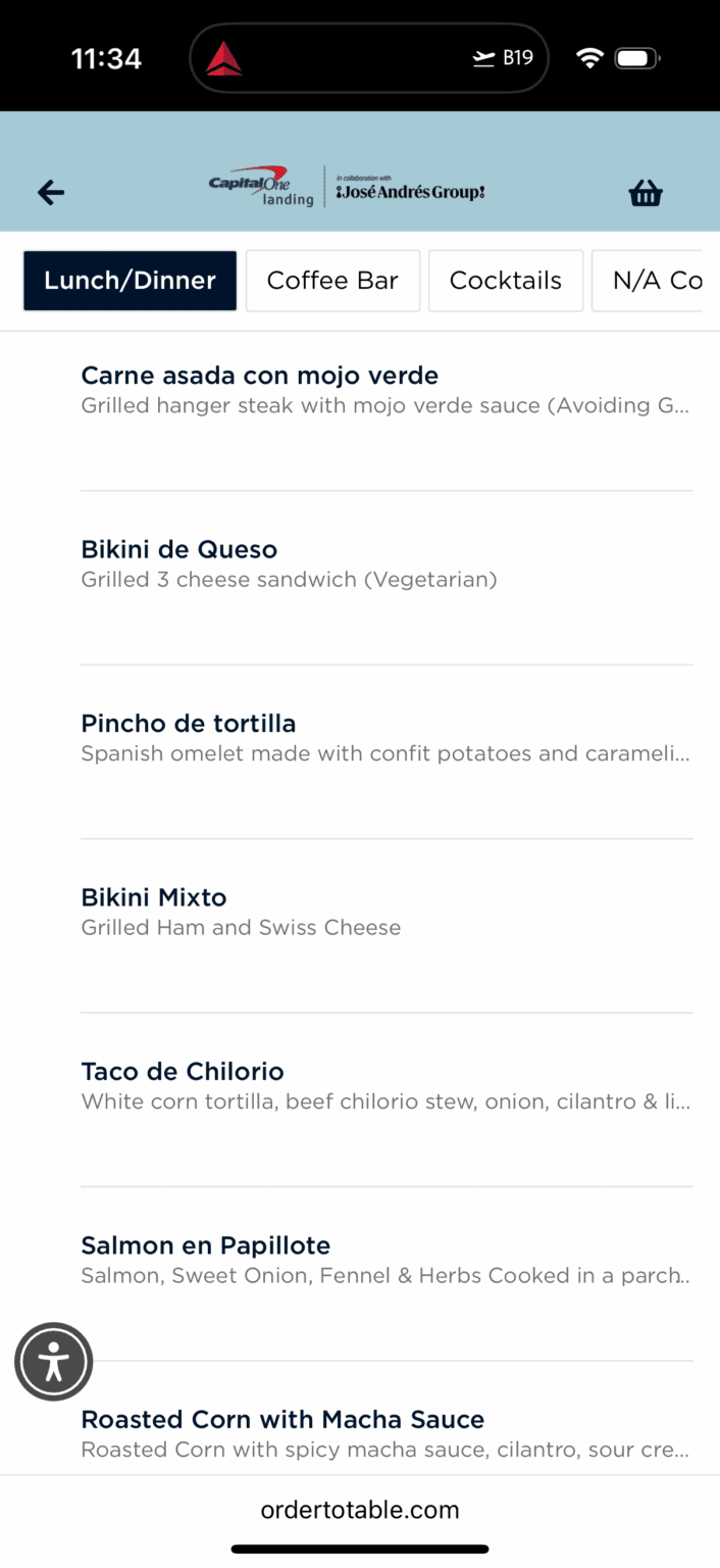 Capital One Landing DCA Lunch Dinner Menu Entrees 2 of 2 - Eye of the Flyer